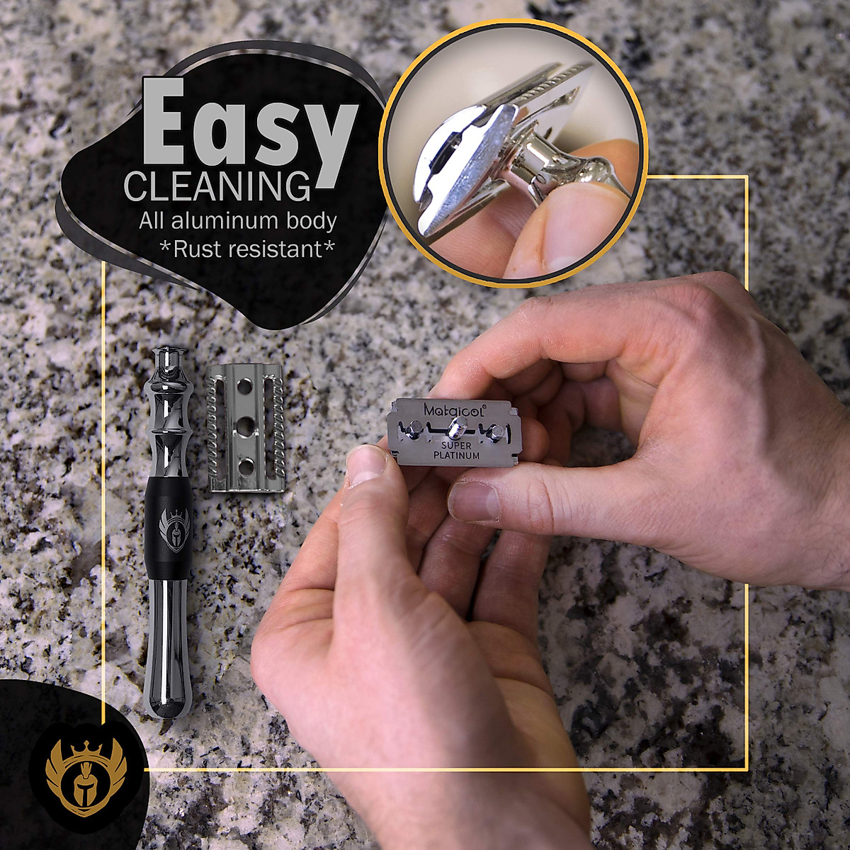 Double Edge Safety Razor For Men and Women, 5 refilled blades. TITAN SHAVE | Cronus Edition.