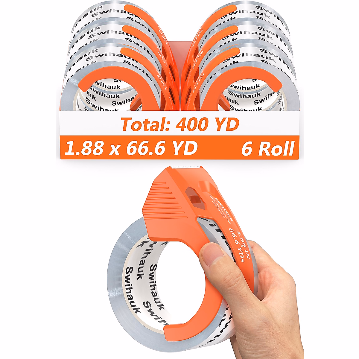 Total 400 yd, 6 Pack 1.18 in x 66.6 yd - Heavy Duty Packing Tape with Dispenser, Bingding Tape, Clear Shipping Tape, Packaging Tape, Package Tape for Shipping Moving Storage and Mailing