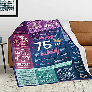 Solzien 75th Birthday Gifts for Women Blankets 60"x50", 75th Birthday Decorations for Women, Best Gifts for 75 Year Old Female Unique, Happy Birthday Decorations Sign, Gift Ideas for 75th Birthday