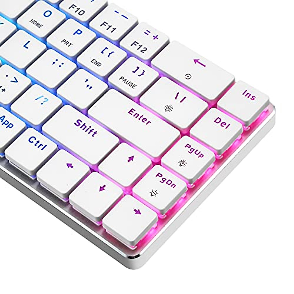 HUO JI 60% Compact RGB Wireless Mechanical Gaming Keyboard, Blue Switches, Bluetooth 5.0, Wired Keyboard 69 Keys for PC Tablet Laptop Cell Phone, White