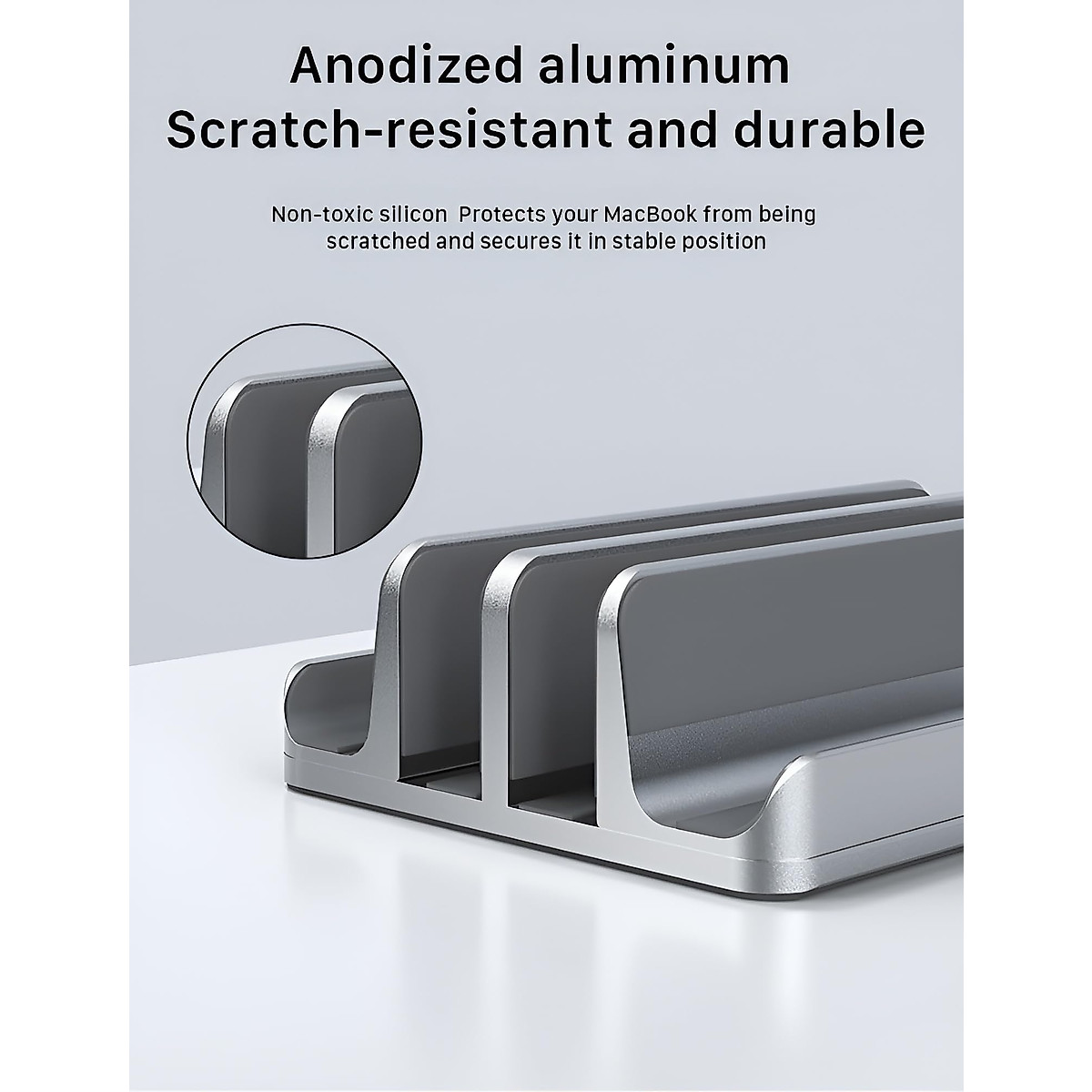 BEQU 4-in-1 Vertical Laptop Stand/Holder (Silver), 2 laptops/2 Phones simultaneously, Heavy Duty Aluminum, Anti-Slip Silicone Pad, Adjustable, Fits All IPADs/Tablets/Cell Phones/Laptops (4 Slot)