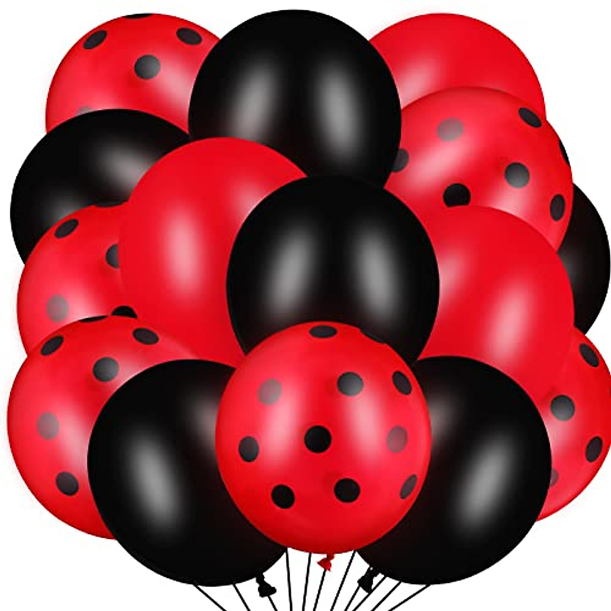 100 Pieces Ladybug Party Supplies Ladybug Balloons Black Red Polka Dots Latex Balloons Ladybird Spot Balloons Party Decor Birthday Wedding Supplies (Mixed Style,12 Inch, 10 Inch)