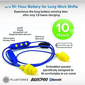 Plugfones Basic Pro Wireless Bluetooth in-Ear Earplug Earbuds - Noise Reduction Headphones with Noise Isolating Mic and Controls (Blue & Yellow)