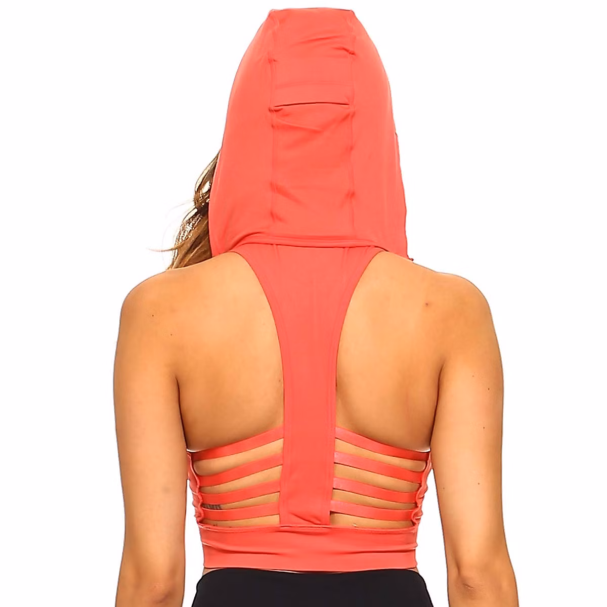 YELETE Seamless Performance Style Sports Bra with Hoodie Color Coral Size M/L