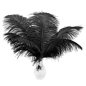 24pcs Natural Black Ostrich Feathers 10-12inch (25-30cm) for Wedding Party Centerpieces，Flower Arrangement and Home Decoration.