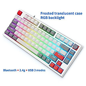 BOYI GK75 Tri-Mode 75% Keyboard with Knob Hot Swappable RGB Gaming Keyboard,2.4Ghz/Bluetooth 5.0/Wired Keyboard 80 Keys Programmable Mechanical Keyboard(Skyloong Red Switch,Cool-Red Theme)