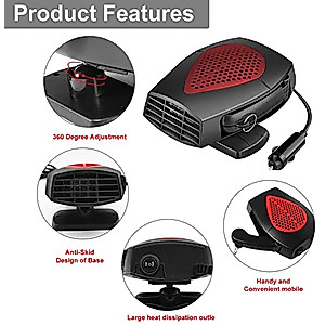 Portable Car Heater, Auto Heater Fan, Car Defogger, Fast Heating Quickly Defrost Defogger 12V 150W Auto Ceramic Heater Fan 3-Outlet Plug in Cig Lighter