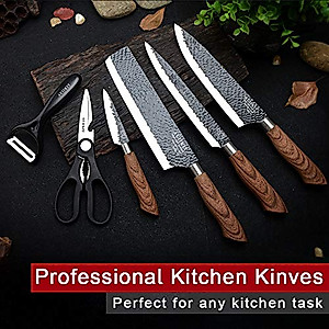 6 Pieces Professional Kitchen Knives Set With Giftbox, High Carbon Stainless Steel Forged Kitchen Knife Set, Sharp Chef Knife Set For Chef Cooking Paring Cutting Slicing (High Carbon Black)