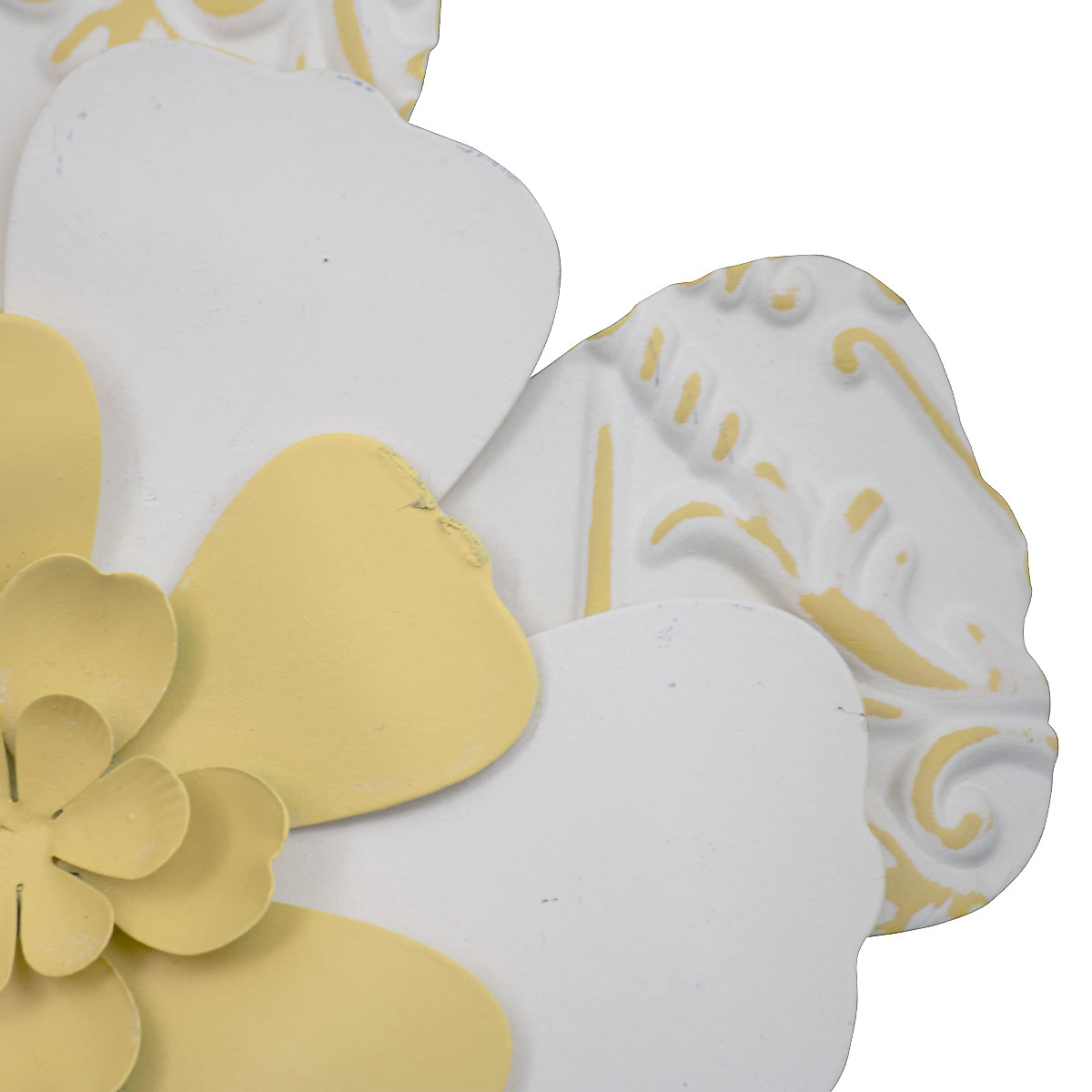 Foreside Home & Garden 7.75 x 7.5 inch White and Yellow Metal Layered Flower Wall Décor FDDD10143, Multi