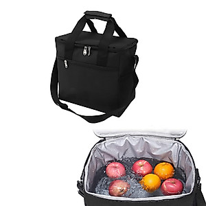 Atyhao Collapsible Cooler Bag with Shoulder Strap, Insulated Cooler Bag Dual Compartments Soft Lunch Bag Leakproof Cooler Portable Tote for Camping, Picnic, Grocery Shopping (Black)