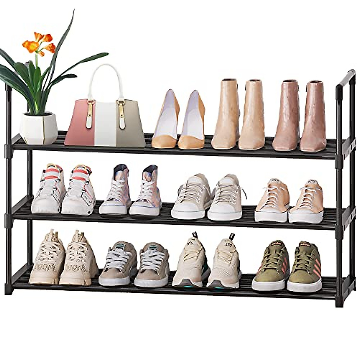 OYREL Shoe Rack for Closet Sturdy Storage Metal Organizer Entryway Shoes Over The Door Shelf Zapateras Free Standing Racks,3 Tier Large Rack, Black