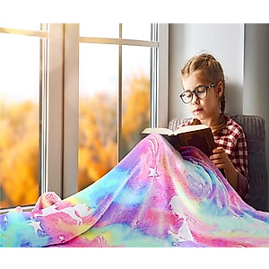 Unicorn Blanket Glow in The Dark Unicorn Throw Blanket Gifts for Girls 4-6 6-8 8-12 Super Soft Glow in The Dark Unicorn Baby Blanket Gifts for Girls Birthday 50''x60''