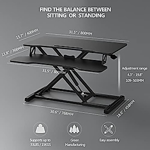 FITUEYES Height Adjustable Standing Desk 32” Wide Sit to Stand Converter Stand Up Desk Tabletop Workstation for Laptops Dual Monitor Riser Black SD308001WB