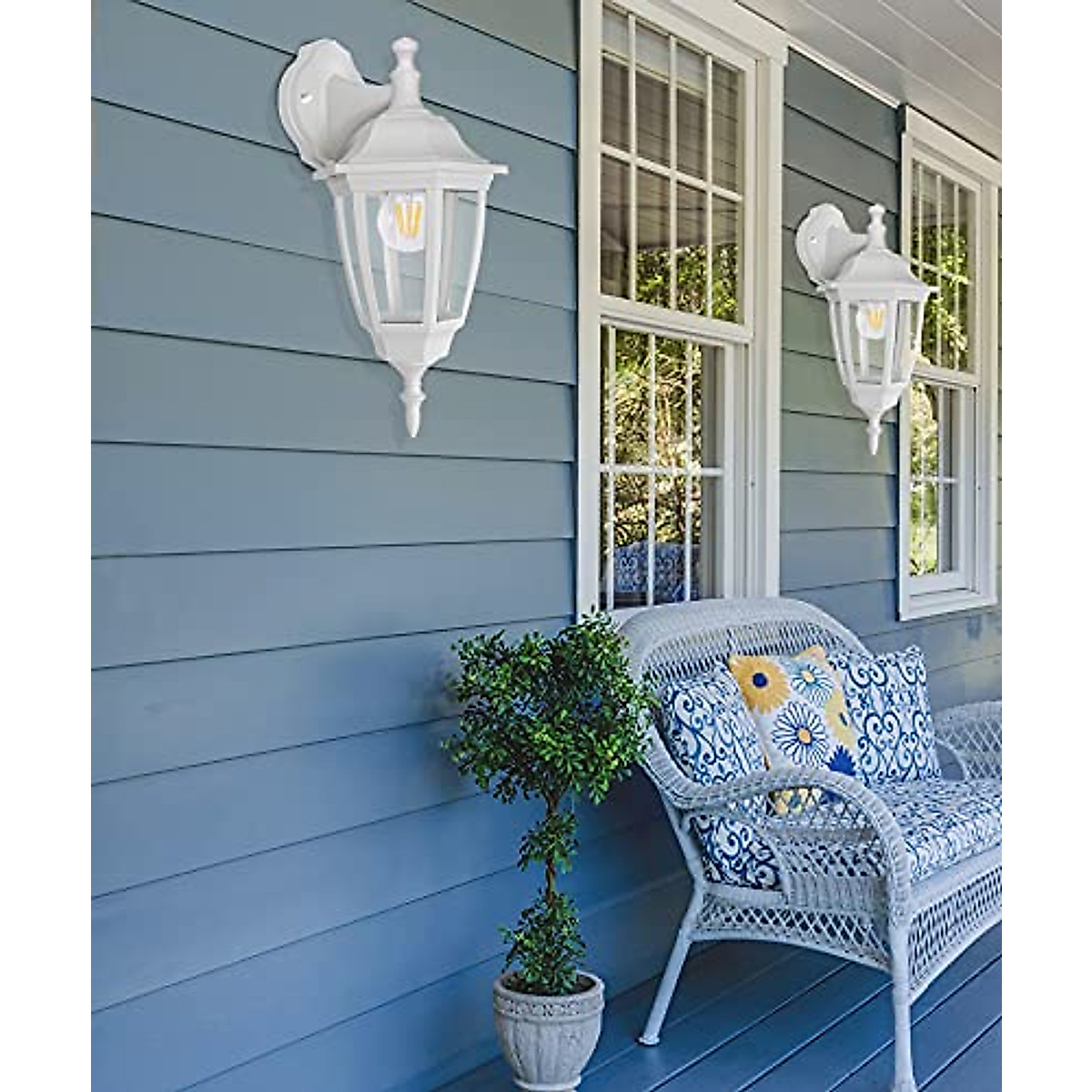 FUDESY Outdoor Wall Lantern, Exterior Waterproof Wall Sconce Light Fixture, White Front Porch Light Wall Mount for Garage, Patio, Yard, FDS2542EW (Bulb Included) 2-Pack