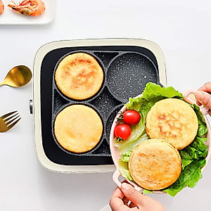 Fry Pan For Egg, Non Stick Ham Pancake Maker, Egg Burger Pan With Wooden Handle, 4 Holes, For Induction Cooker Gas Stove