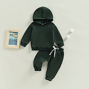 Ledy Champswiin Baby Boy Girl Sweatsuits Sportswear Toddler Kids Solid Color Outfit Hoodie Sweatshirt Tops & Pants Clothes (A1 Olive Green, 12-18 Months)