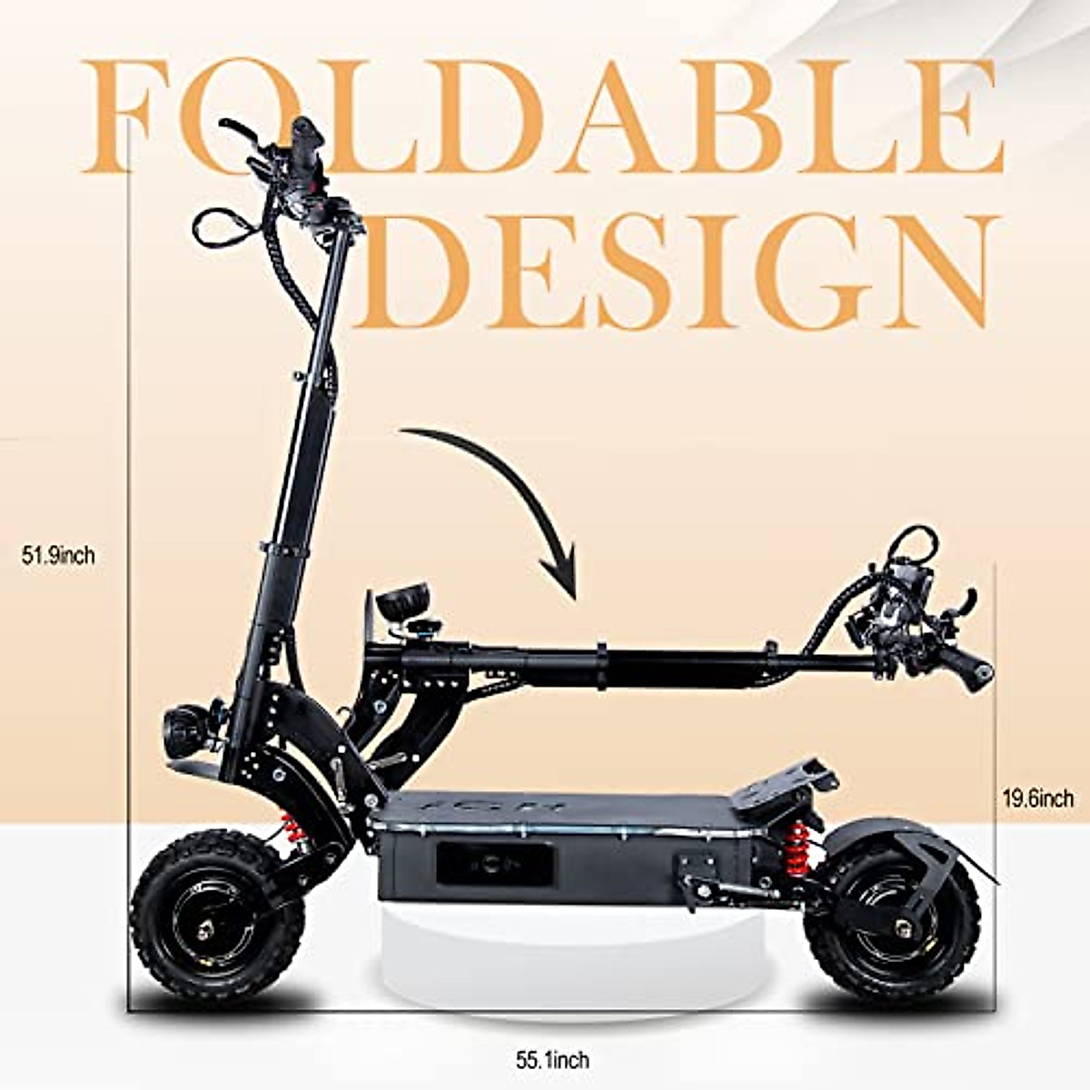 JGH 6000W 40Ah Dual Motor Electric Scooter Adults with Seat, Max 55 MPH Fast Off Road Electric Scooter, Max 75 Miles Range E Scooter, Foldable 11" Fat tire All-Terrain Electric Scooter Max 440lb Load