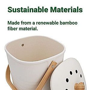 Reotemp Bamboo Fiber Kitchen Compost Bin, White, 3 Liter