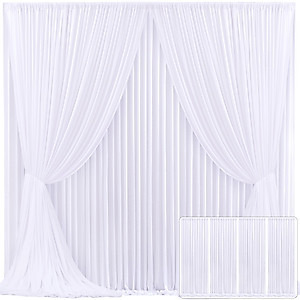 4 Panels White Backdrop Curtain for Parties Wedding Wrinkle Free White Photo Curtains Backdrop Drapes Fabric Decoration for Baby Shower 20ft(W) x 10ft(H)