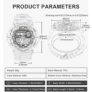 PINDOWS Watch for Men Digital Sports Watch, Outdoor Waterproof Military, LED Screen Large Face Dual Dial Time and Stopwatch Alarm Wristwatch (White Gold)