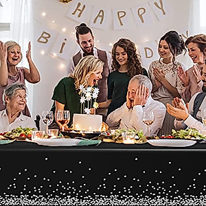 4 Pack Black and Sliver Dot Tablecloth, Sliver Stamping Dot Confetti Rectangle Plastic Disposable Table Cover for Birthday Wedding Baby Shower Engagement Anniversary Party 54 x 108 Inch