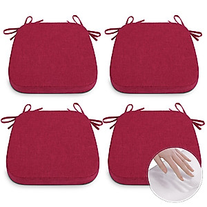 Shinnwa Kitchen Chair Cushions Set of 4 with Ties Memory Foam Dining Chair Pads Thickened Decorative Seat Cushions for Dorm Chairs 16.5 x 16.25 inches Burgundy