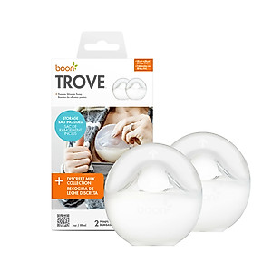 Boon TROVE Silicone Manual Breast Pump with Travel Pouch - Hands Free Breast Pump - Passive Breast Milk Collector Shell for Newborns - Breastfeeding Essentials - 2 Count