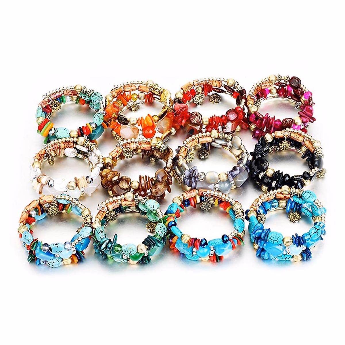 Kicomvi Boho Multilayer Irregular Agate Beads Charm Bracelets Handmade Multi-color Cryston Stone Turquoise Wrap Bracelets for Women Yoga Jewelry (green)