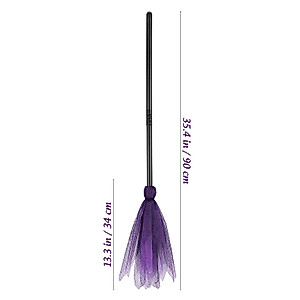 DECHOUS 2Pcs Halloween Witch Brooms, Kids Witch Broomstick Costume Props, 35in Small Halloween Broomstick Decor Wizard Flying Broom Purple Witch Broom for Party Cosplay Halloween