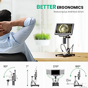 Opqpq 7" LCD Digital Micrscope, Coin Microscope for Error Coins, Coin Magnifier with Light & Screen for Collectors, Micro Soldering Microscope for Electronics Repair, Video Microscopes for Adults