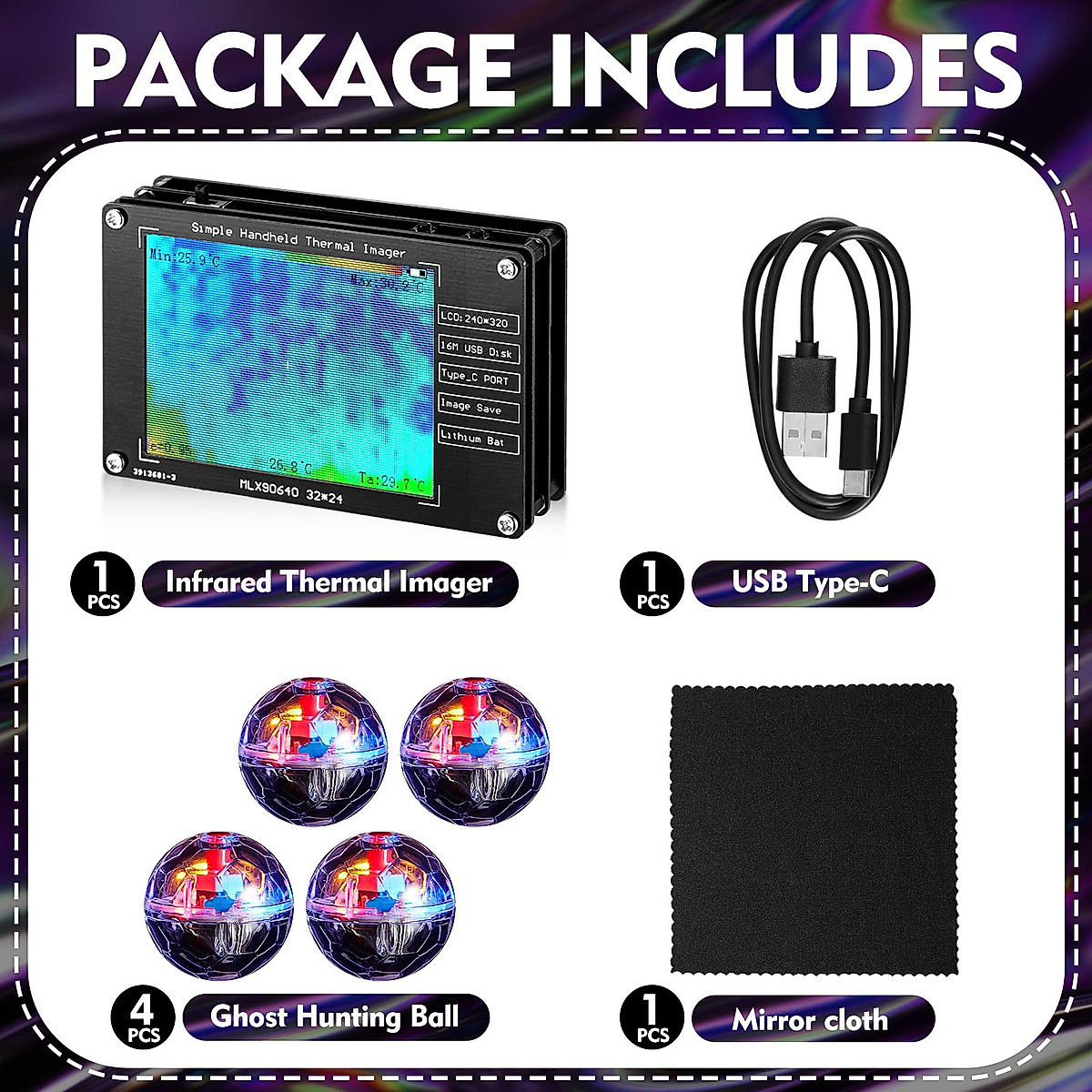 Kanayu 1 Pack Infrared Thermal Imager with 4 Ghost Hunting Cat Ball Portable Equipment Thermal Camera LED Motion Light up Cat Ball Activated Interactive Cat Toy Balls for Ghost Hunting