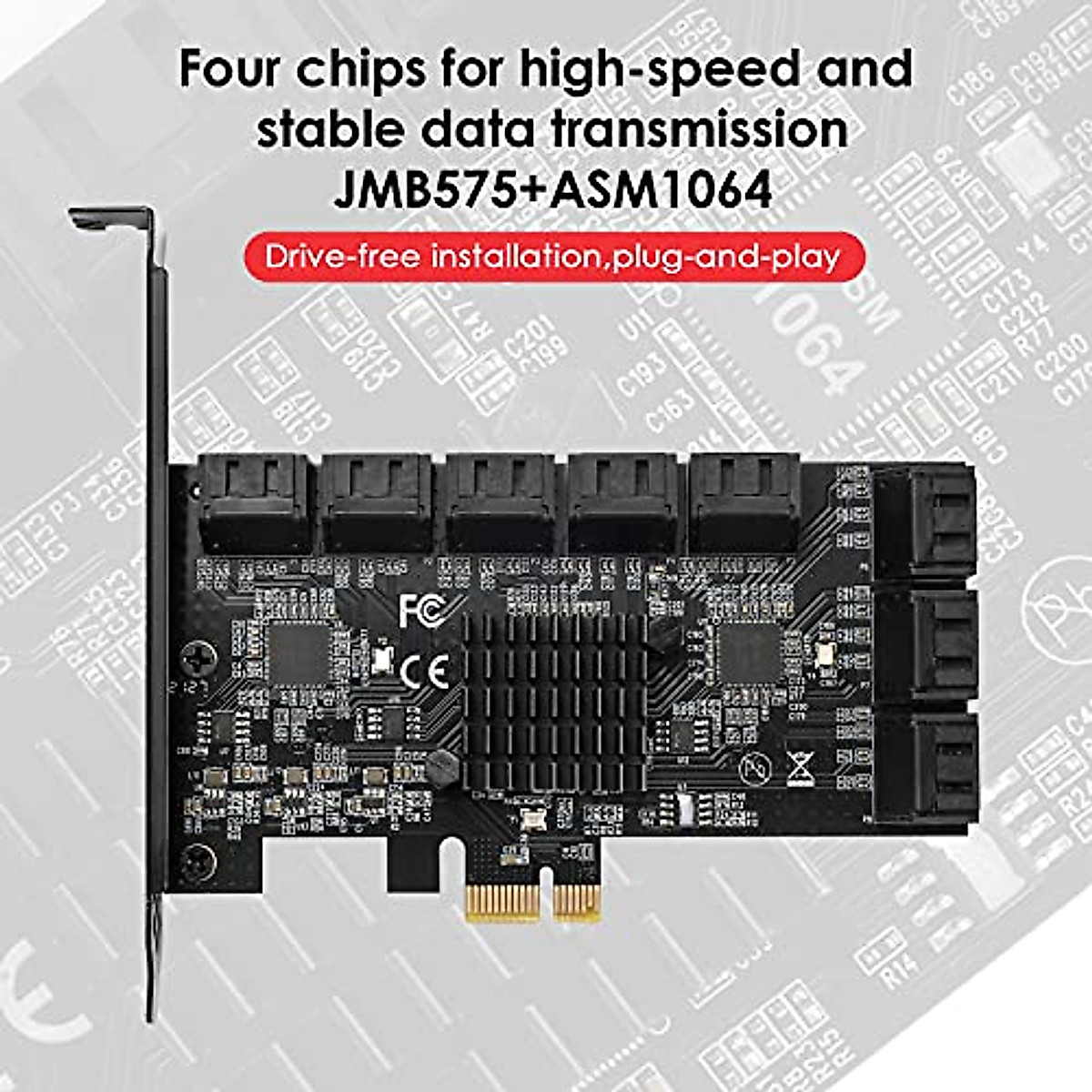 BEYIMEI PCIE SATA Card 16 Ports, 6 Gbit/s SATA 3.0 PCIe Card, PCIe to SATA Controller Expansion Card, Boot as System Hard Drive, Suitable for All PCIE Slots (JMB575 + ASM1064)