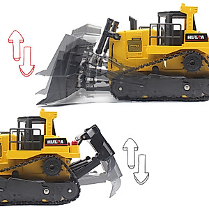 Mostop RC Bulldozer Toy 1/16 Scale 9 Channel RC Front Loader Tractor for Kids Adults, Full Functional 2.4Ghz Remote Control Bulldozer RC Construction Vehicles Truck Toys Gift with Light and Sound