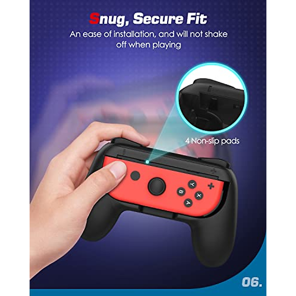 MoKo Grip for Nintendo Switch OLED Model Joycon & Switch Joy-Con, [2-Pack] Ergonomic Hand Grip Controller Handle Kit Compatible with Nintendo Switch/Switch OLED 2021 Joy Cons Controllers, Black