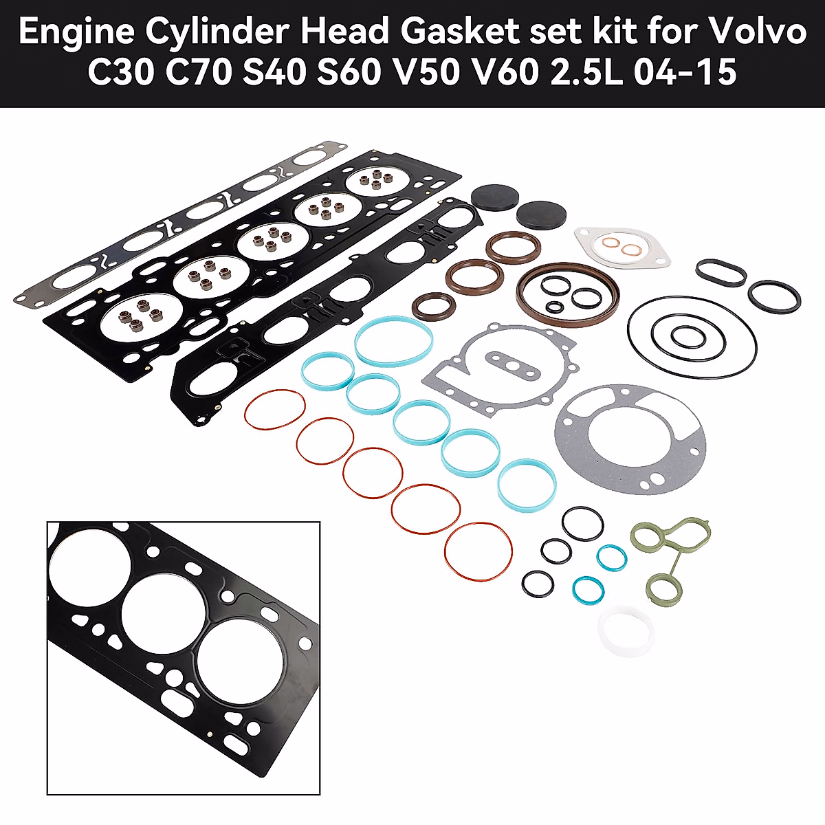 VIPIH Engine Cylinder Head Gasket set kit for Volvo C30 C70 S40 S60 V50 V60 2.5L 04-15