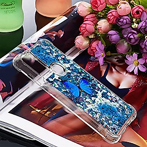 CAIYUNL for Moto G Pure Case with Glass Screen Protector,Moto G Power 2022 Case Glitter Bling Floating Liquid Cute Women Girls Soft TPU Phone Case Cover for Motorola G Pure/G Power 2022-Blue Butterfly