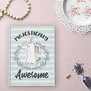 Softcover Majestically Awesome 8.5" x 11" Unicorn Spiral Notebook/Journal, 120 Wide Ruled Pages, Durable Gloss Laminated Cover, White Wire-o Spiral. Made in the USA