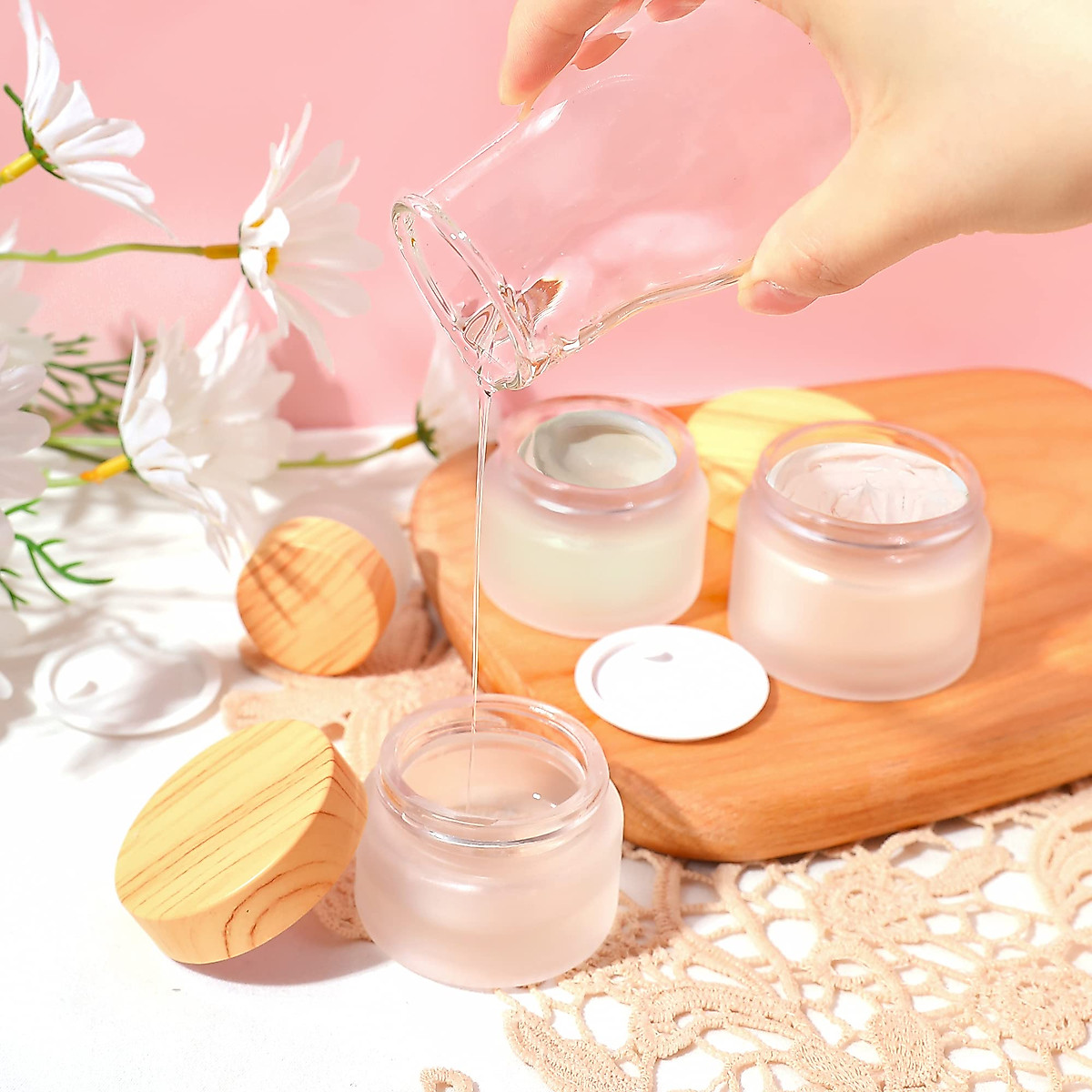 8PCS 10MLGlass Cosmetic Containers with lids，Round Frosted Glass Jars with Leakproof lids,Small Empty Glass Sample Jars for Makeup Lip Scrub Balm Lotions Sample Eye Creams DIY (8 PACK 10ML)