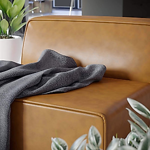 Modway Mingle Vegan Leather Sectional Sofa Armless Chair in Tan