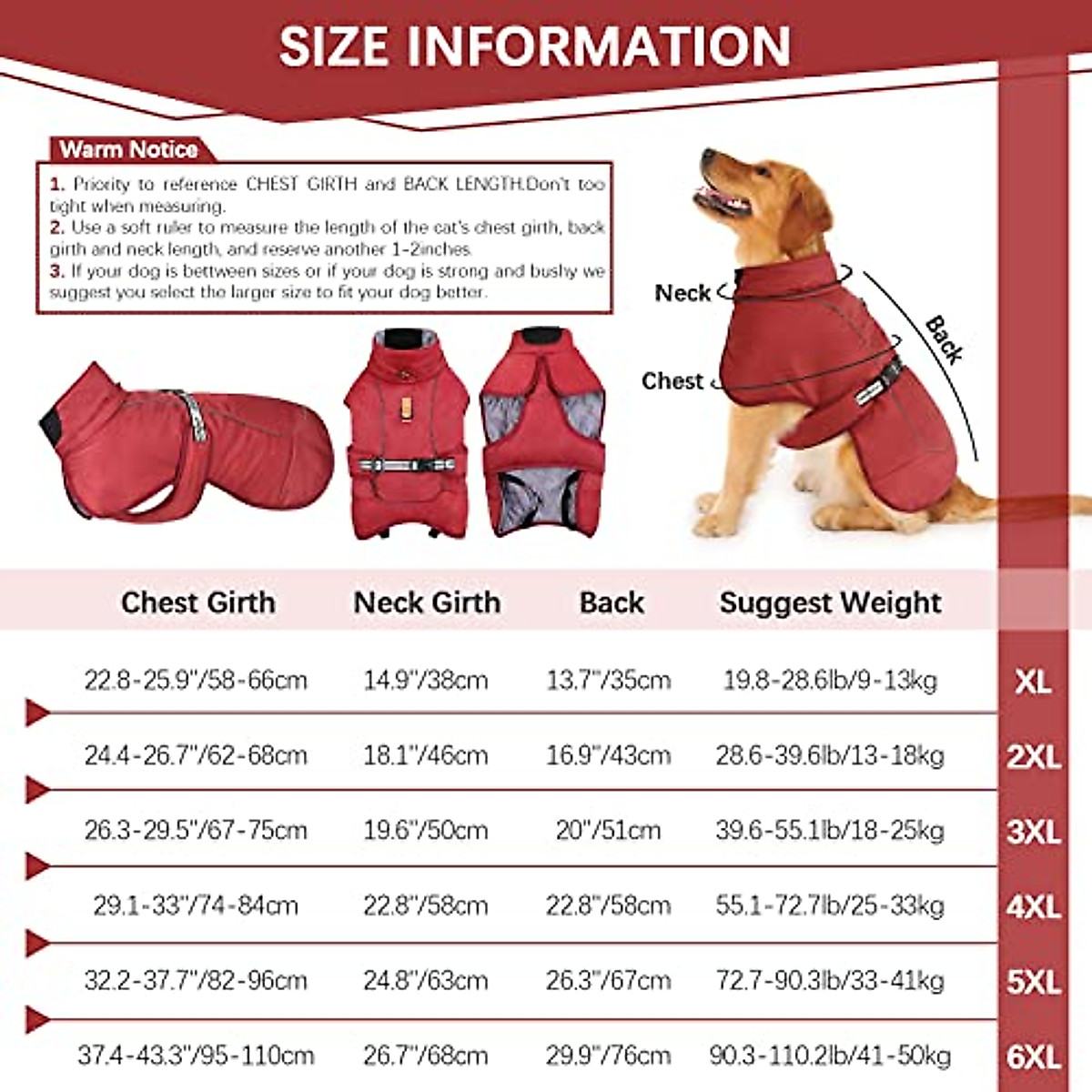 ROZKITCH Extra Warm Dog Coat Reflective Adjustable Dog Jacket Dog Winter Coat with Buckle Fleece Turtleneck Dog Jacket for Cold Weather Soft Winter Coat for Small Medium Extra Large Dogs