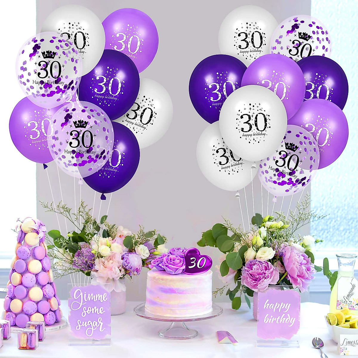 30th Purple Birthday Balloons Decorations, 16 PCS Purple White Happy 30th Birthday Confetti Latex Balloons for Women Men Happy Birthday Party Wedding Anniversary Indoor Outdoor Party Supplies,12 Inch