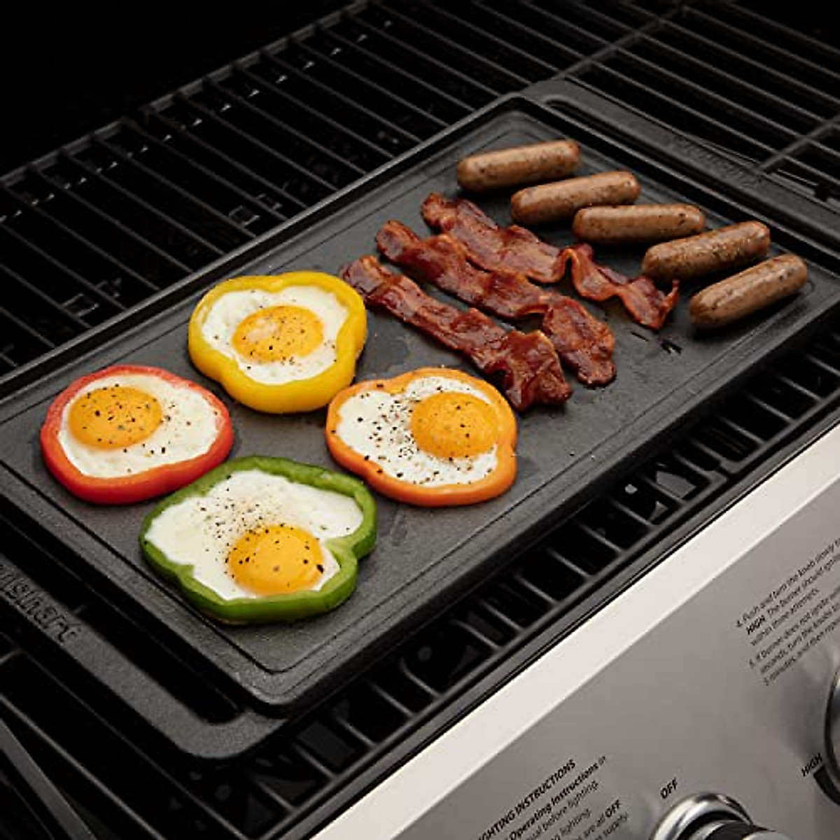 Cuisinart CCP-2000 Reversible Cast Iron Grill & Griddle Cookware Plate, Ribbed Grill & Smooth Flat Top Griddle, Black