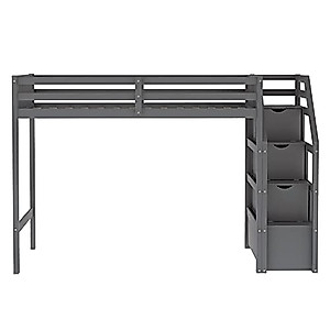 OPTOUGH Twin Over Full Bunk Bed with Staircase,Twin Loft Bed with Storage Drawers and Full Platform Bed,Wooden L Shaped Bunk Beds for Kids,No Box Spring Needed,Gray