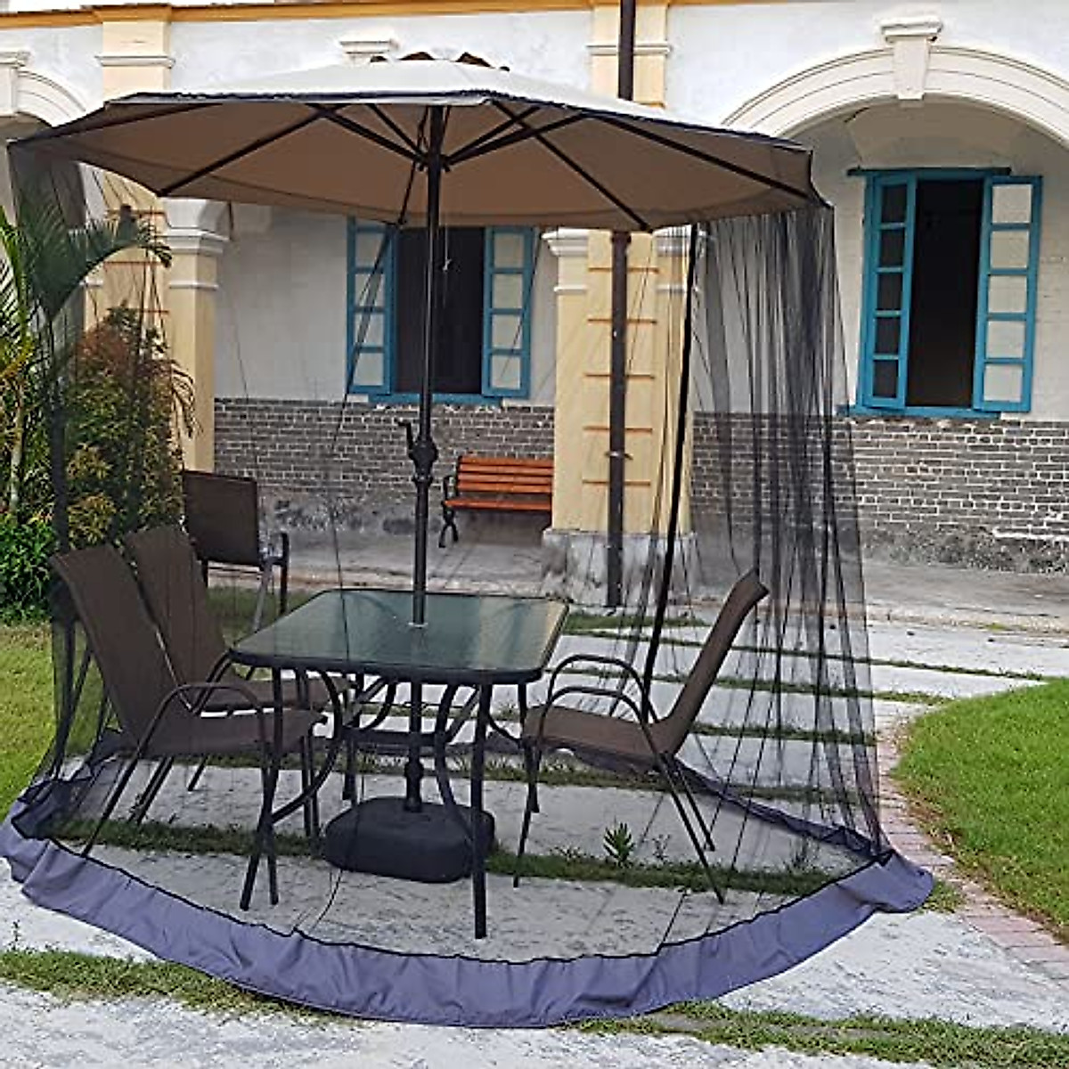 Patio Umbrella Mosquito Netting Patio Umbrella Mesh Screen with 2 Doors for 7.5FT to 11FT, Adjustable Bug Screen Accessory, Outdoor Offset Umbrellas Screen Equipped with Double Zippers and Solid Lead