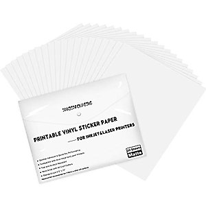 JANDJPACKAGING Printable Sticker Paper-20 Sheets Matte Printable Vinyl for Inkjet Printer-Waterproof Sticker Paper A4 Size (8.5''x11")