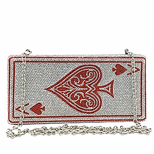 Novelty Poker Card Ace Of Hearts Evening Bags and Clutches for Women Crystal Clutch Bag Rhinestone Handbags Party Purse (Small, Heart A)