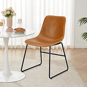 Soohow Set of 2, Kitchen Room Mid Century Midcentury Modern Faux Leather Comfortable, Home, Bistro Coffee Shop, 18" Dining Chairs 2 PCS, Whiskey Brown