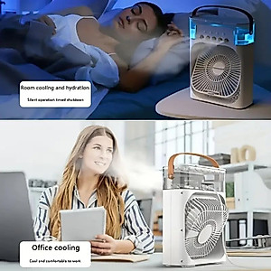 Portable Air Conditioners Fan, Ultra Quiet Personal Small Cooling Misting Fan with 3-Speeds, 5 Mist Holes, Timer, 7 Colors Lights, USB Table Air Cooler Fan for Makeup, Home, Office, Travel (Black)
