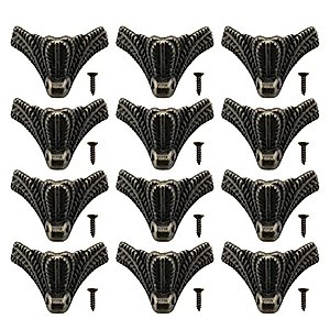 Box Legs TAODAN 12pcs Antique Brass Box Legs Corner Protector Jewelry Chest Box Wooden Case Decorative Feet Leg Metal Corner Bracket