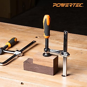 POWERTEC 71409 Quick Screw Guide Rail Clamp for MFT and Track Saw Guide Rail System, 7” Capacity x 2-3/8” Throat Depth, 400lbs Clamping Force – 2 Pack